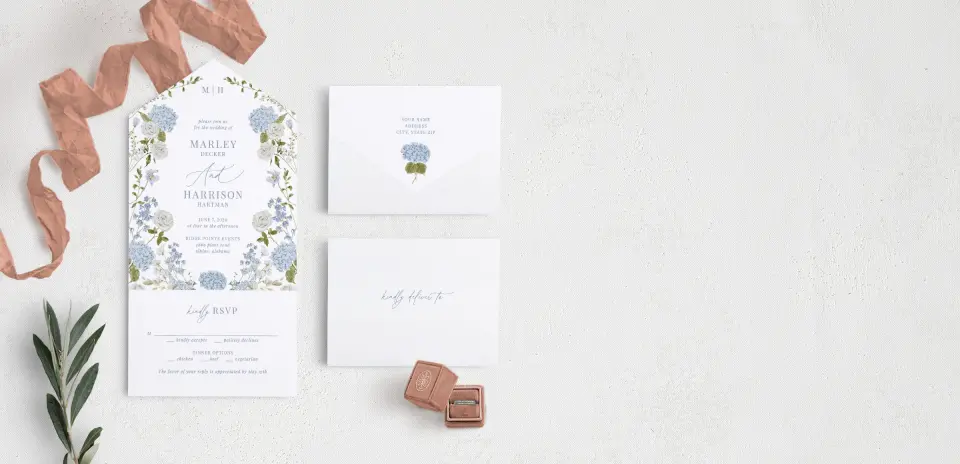 Blue Blossoms All-in-One Invitations | Truly Engaging