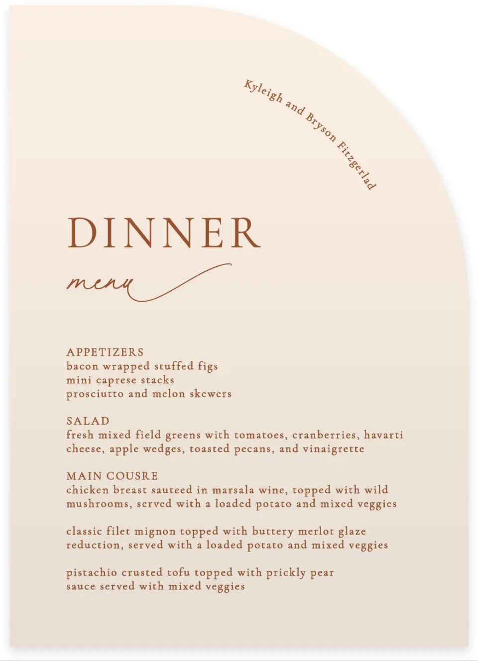 Half-Arch Menu Cards | Order Online | Truly Engaging